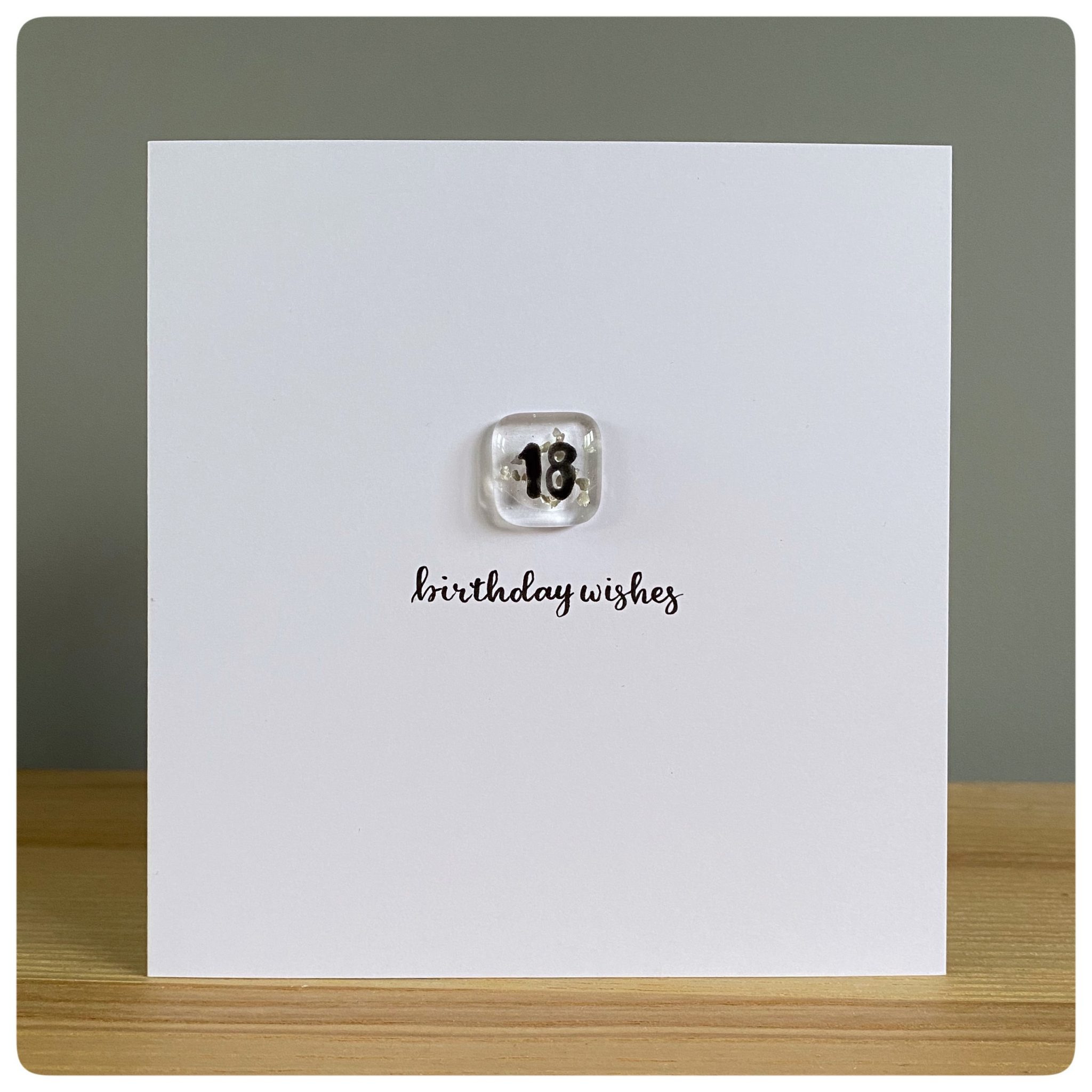 Happy 18th Birthday card with fused glass tile in silver grey with ...