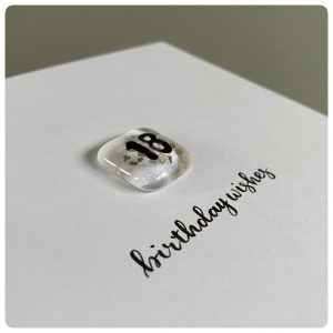 Happy 18th Birthday card with fused glass tile in silver grey with ...