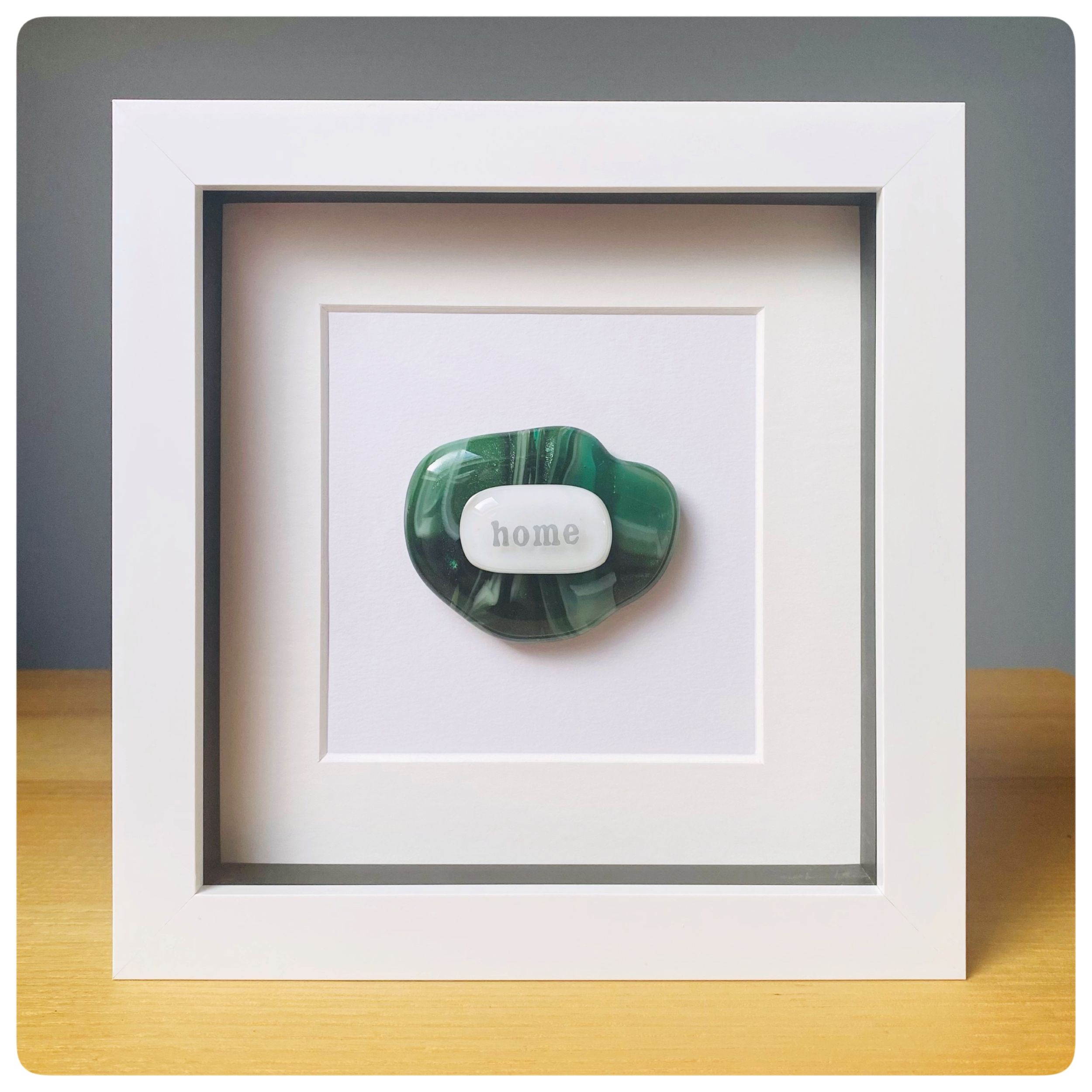 'Home' green fused glass art frame - www.salviaglass.co.uk